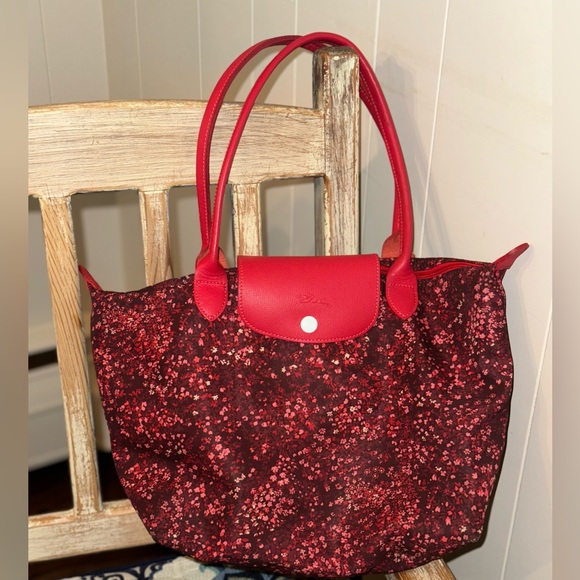 Longchamp | Bags | Longchamp Floral Print Pliage Fleurs Tote Bag Red ...